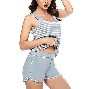 COLORFULLEAF Womens Cotton Pajamas Set Racerback Tank Top and Shorts Pjs Sets Sexy Sleeveless Sleepwear (Light Blue, XL)