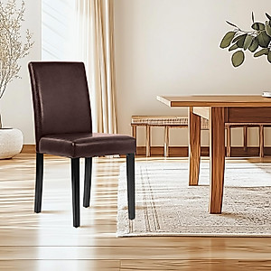 FDW Dining Chairs Set of 4, Dining Room Chairs Kitchen Chairs,Side PU Cushion Chairs with Waterproof Surface and Wood Legs,for Kitchen Restaurant and Living Room,Leather Brown