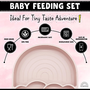 Samish Baby Led Weaning Supplies - 8 Piece Silicone Baby Feeding Set - Complete Toddler Self Feeding Dish Set with Suction Bowl Divided Plate - Baby Spoons Self Feeding 6 Months - Baby Feeding Set