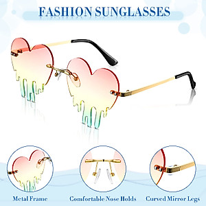 TOODOO 3 Pairs Dripping Heart Sunglasses for Women Melting Heart Shaped Party Sunglasses Valentines Day Rimless Colorful Irregular Eye Glasses for Valentines Day Party