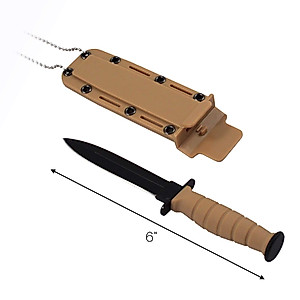 ASR Tactical Serrated Fixed Blade Outdoor Camping Wearable Neck Knife With Sheath, 6", Tan