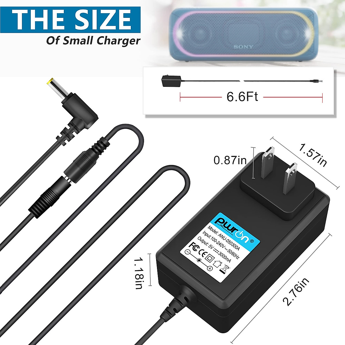 PwrON 5V AC DC Adapter Replacement for Sony AC-E0530 SRS-XB30 SRS-XB41 RDP-M5iP RDP-M7iP SRS-A1 SRS-A212 SRS-A3 SRS-M50 SRS-M55 SRS-TD60 Bluetooth Wireless Speaker System Power Supply