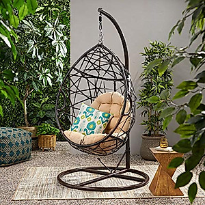 Christopher Knight Home CKH Wicker Tear Drop Hanging Chair, Brown