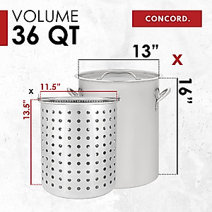 CONCORD 36 QT Stainless Steel Stock Pot w/Basket. Heavy Kettle. Cookware for Boiling (36)