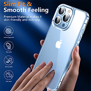 SPIDERCASE Designed for iPhone 13 Pro Max Case, [Crystal Clear Not Yellowing],with 2 Pcs [Tempered Glass Screen Protectors+Camera Lens Protectors] Slim Thin Phone Case, Clear