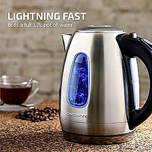 Ovente Portable Electric Hot Water Kettle 1.7 Liter Stainless Steel 1100 Watt Power Fast Heating Element Countertop Tea Maker Boiler Heater with Automatic Shut-Off & Boil Dry Protection Silver KS960S