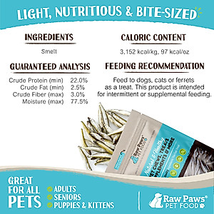 Raw Paws Wild-Caught Smelt for Dog & Cats, 8 lb - Made in USA - Natural Smelt Fish for Dogs - Fish Treats for Cats - Raw Frozen Whole Smelt Treats for Dogs - Fish Snacks for Dogs - Raw Fish for Cats