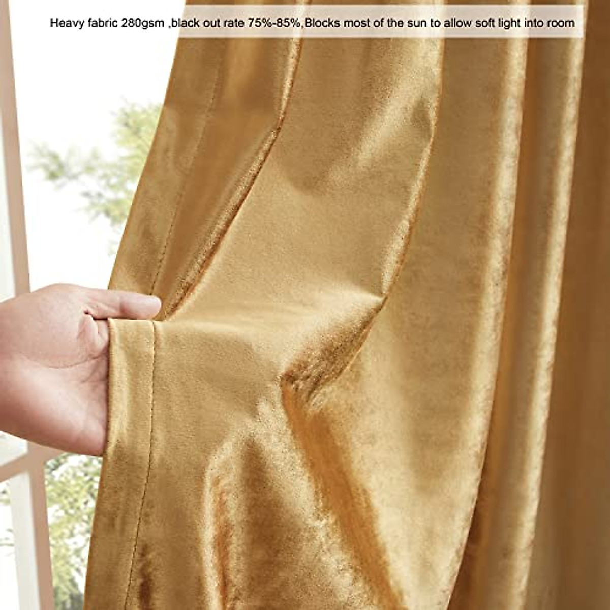 PRIMROSE Dark Golden Curtains 84 inch for Living Room Velvet Blackout Rod Pocket Window Drapes Treatment Semi Room Darkening Decor Curtains for Bedroom Set of 2 Panels