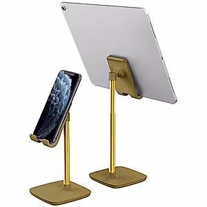 Aduro Elevate Phone & Tablet Holder Stand, Adjustable Height Cell Phone Stand Holder for Desk Compatible with iPhone iPad Galaxy All Phones & Tablets (Gold)
