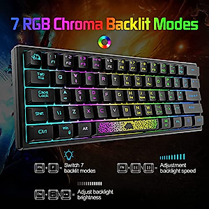 60% Gaming Keyboard and Mouse,Rainbow LED Backlit Gaming Keyboard with Wired Mini Portable Ergonomic 2400 DPI Ultralight Gaming Honeycomb Shell Mouse,Mouse Pad for Windows PC Gamers(Black)