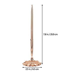 NUOBESTY Pen Stand Pen Stand Signing Pens with Hollow Round Pen Holder, 2pcs Ballpoint Writing Pen Attached to Desk for Wedding Guests Book Party Favor Office Business Guest Book Pens Rose Gold Pens