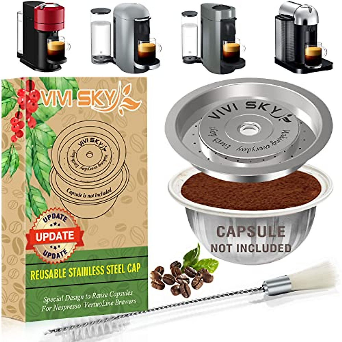 VIVI SKY Reusable Coffee Capsules Discs to Reuse Vertuo Pods, Vertuo Refillable Pods Cap Lids For ALL Size pod of ALL VertuoLine Machine,Bottom Capsule- not Included!(1PC)