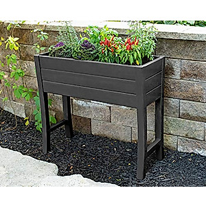 Nuvue Products 26021, 36" L x 15" W x 32" H, Polymer with Woodgrain Texture, Dark Gray Elevated Garden Box