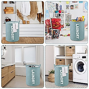 Consmos 2-Pack Collapsible Laundry Basket, Large Laundry Hamper with Handle, Freestanding Laundry Baskets Dirty Clothes Basket for Bedroom, Bathroom& College Dorm, Haze Blue