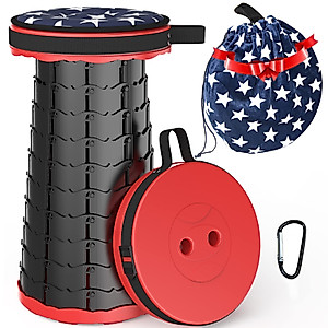 ALEVMOOM Upgraded Telescoping Stool Collapsible Stool with Seat Cushion & Bag, Retractable Folding Camping Stool for Adults Max Load 500lb More Sturdy Lightweight for Fishing Hiking Gardening (red)