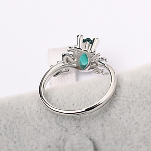 LUO 925 Sterling Silver Frog Ring Marquise Cut Created Emerald Ring Frog Jewelry Lovely Animal Ring Promise Ring for Women US Size 6.5