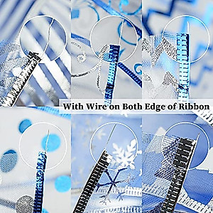 MEEDEE Christmas Ribbon 2.5 Inch 6 Rolls 36 Yards Royal Blue Wired Ribbon Bulk Silver Blue Christmas Tree Decoration Ribbon Perfect for Gift Wrapping Tree Garland Topper Swag Wreath Bow Lantern Decor