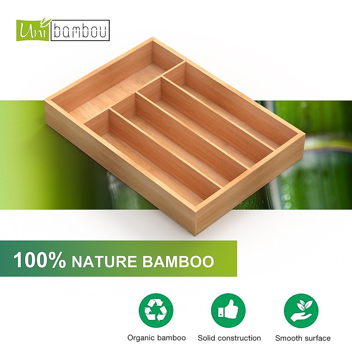 Unibambou Bamboo Utensil Drawer Organizer, Silverware Tray Organizer, Kitchen Drawer Organizer for Flatware Cutlery, Silverware Tray for Drawer (Natural)
