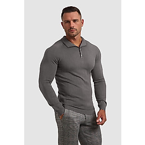 Muscle Cmdr Men's Slim Fit Muscle Polo Shirts Long&Short Sleeve Stretch Quick Dry Tee Casual Golf Athletic T-Shirts (Grey S)