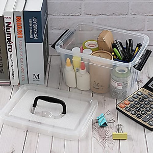 Hespama 6 Quart Storage Bin, Plastic Latching Box with Lid, 4 Packs, R