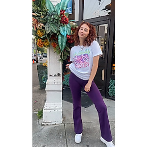 Promover Bootcut Yoga Pants for Women High Waist Print Dress Bootleg Workout Pant for Casual Work (Dark Purple-31,L)