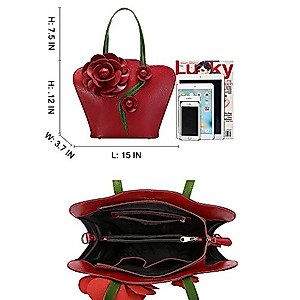 PIJUSHI Designer Floral Purses and Handbags for Women Top Handle Satchel Handbag Ladies Shoulder Bag（20105 Red）