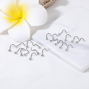 BodyAce 20-24Pcs 20G Nose Rings, Surgical Steel Tiny Nose Rings, CZ Clear Nose Piercing Jewelry, Screw/Bone/L-Shaped Nose Studs for Women (F Set: 20Pcs)
