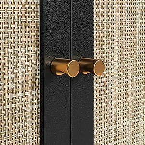 QEIUZON Modern Sideboard Cabinet, Accent Storage Cabinet with Rattan Doors and Adjustable Shelves, Freestanding Sideboard Storage Cabinet for Kitchen Dining Living Room Hallway Office (Black)
