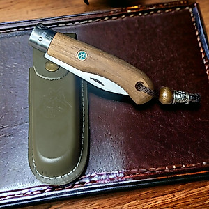 Yutpa Gear Hand Forged Knives Folding Pocket Knife 3.54" Stainless Steel Blade Plain Edge and Handmade Wood Handle with Leather Sheath - Rauros Survival EDC