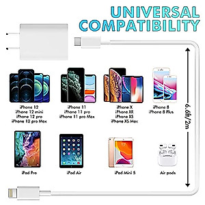 Phone 13 12 Fast Charger,MFi Certified 2-Pack 20W Type C Fast Charger Block with 6.6FT USB-C to Lightnin Cable Compatible with Phone 13/13 Pro/13 Mini/12/12 Pro/12 Pro Max/11/11 Pro/XS Max/XR/X/8Plus