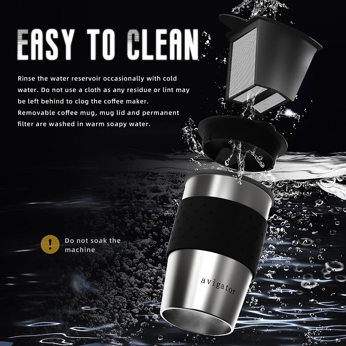 avigator Portable Coffee Maker, 12V Car Coffee Maker, Travel Coffee Machine Fits Car Cigarette Lighter Plug, Auto Shut Off, Ground Coffee Maker for Driving Camping&RV（Silver Black）