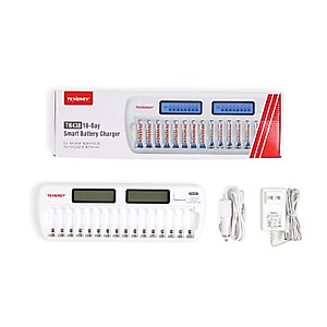 Tenergy TN438 16 Bay Battery Charger for AAA and AA Rechargeable Batteries, AA/AAA NiMH/NiCd Rechargeable Batteries Charger with AC Wall Adapter and Car Adapter