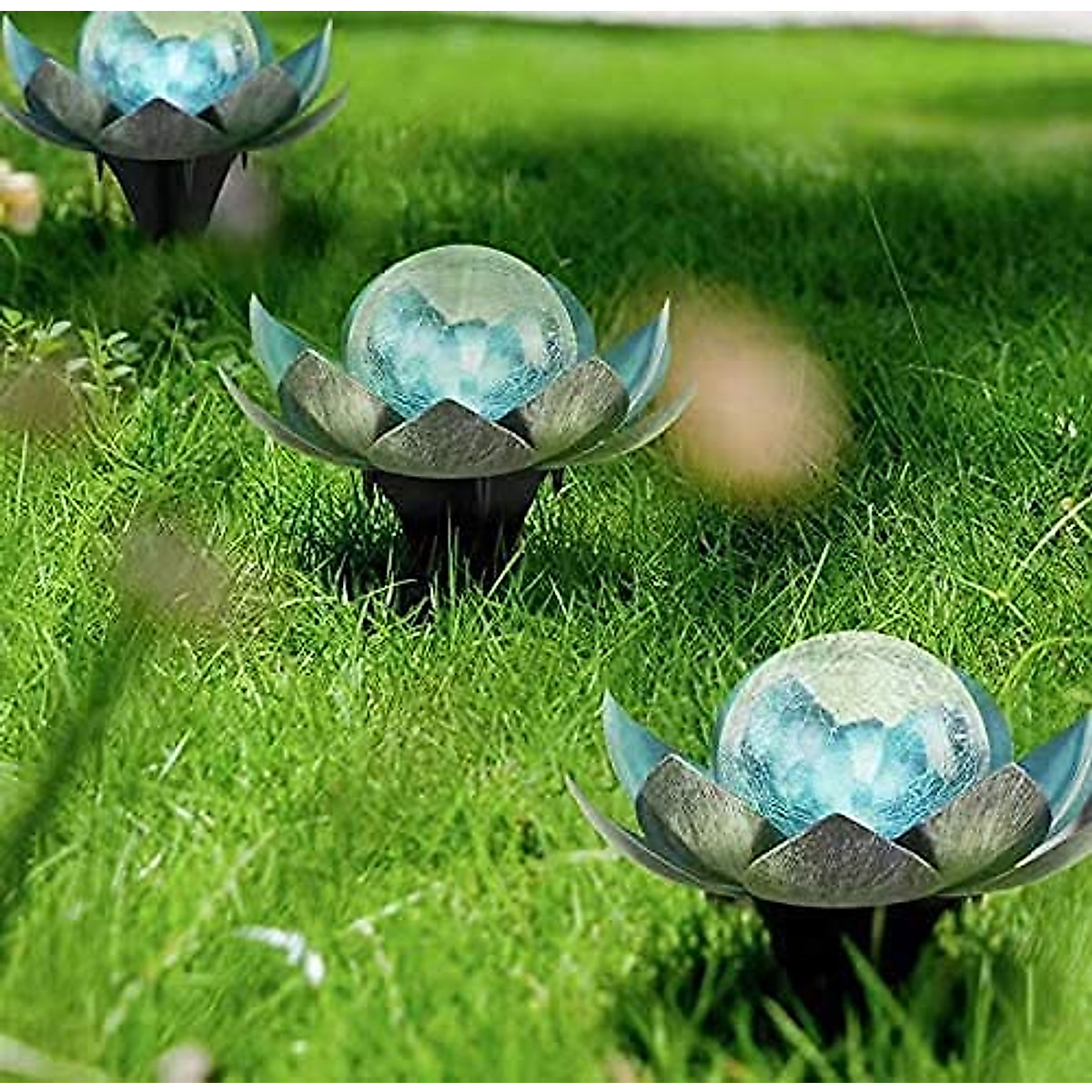 QZHP Lotus Solar Lights Outdoor,Solar LED Powered Garden Light Waterproof for Decor Tabletop Ground Yard Patio Walkway Landscape,Metal Glass LED Lotus Flower Lights