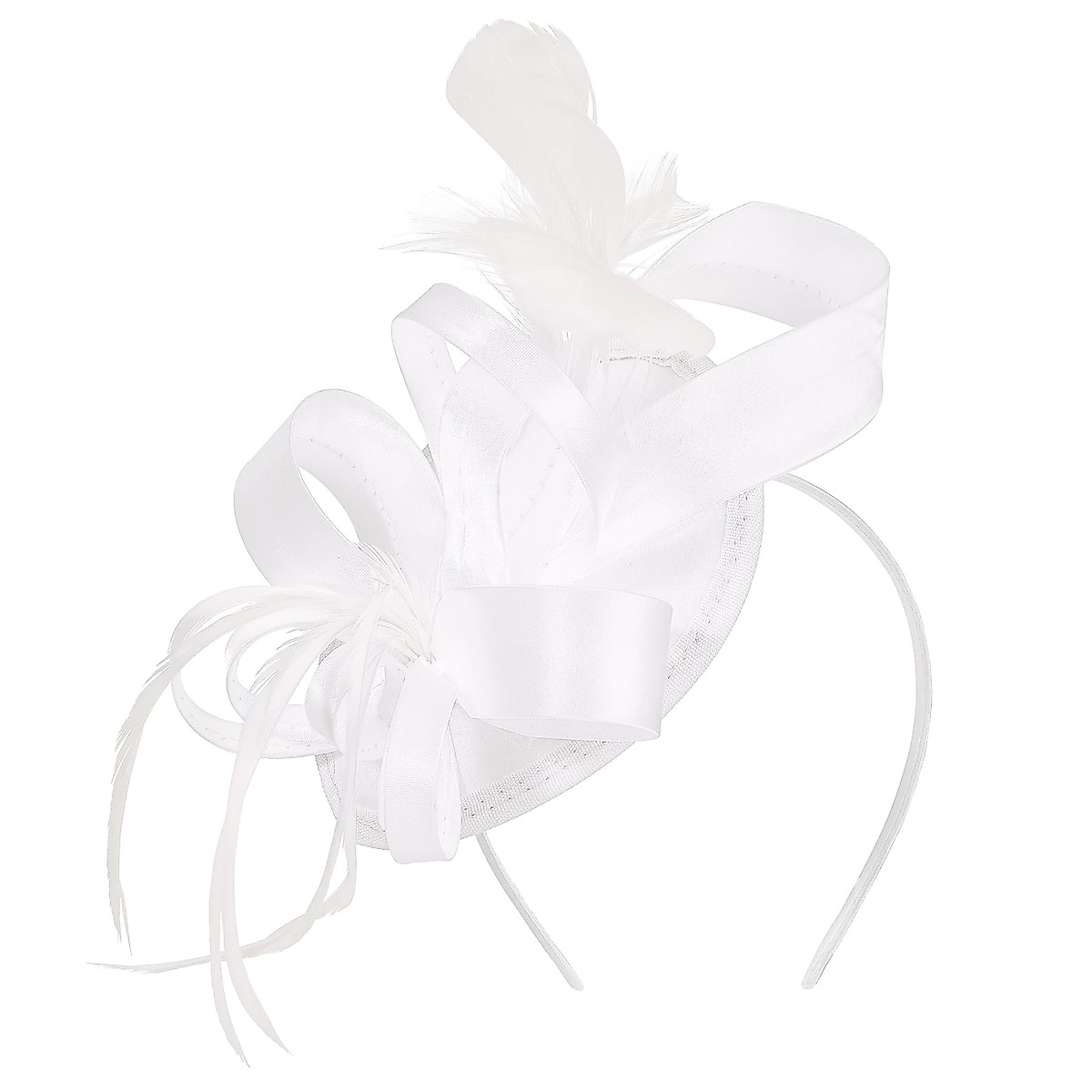 Zando Fascinators Hats for Women Tea Party Hat Ribbons Feathers Kentucky Derby Hats for Women 2024 Fascinator Headband Headpiece Cocktail 20s 50s Tea Hat Wedding Church Hair Clip White Fascinator