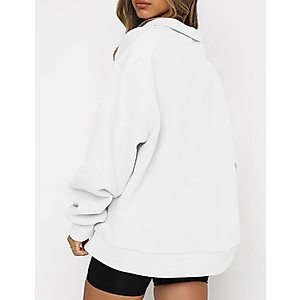 EFAN Womens Oversized Sweatshirts Half Zip Pullover Long Sleeve Fleece Quarter Zip Sweaters Trendy Outfits Teen Girls Fall Y2K Clothes Tops White
