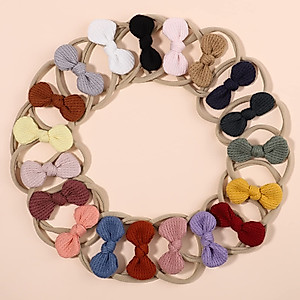 doboi 20PCS 2.5 Inches Baby Girls Hair Mini Waffle Bows Headbands Elastic Nylon Hairbands Soft Hair Accessories for Newborns Infants Toddlers and Kids