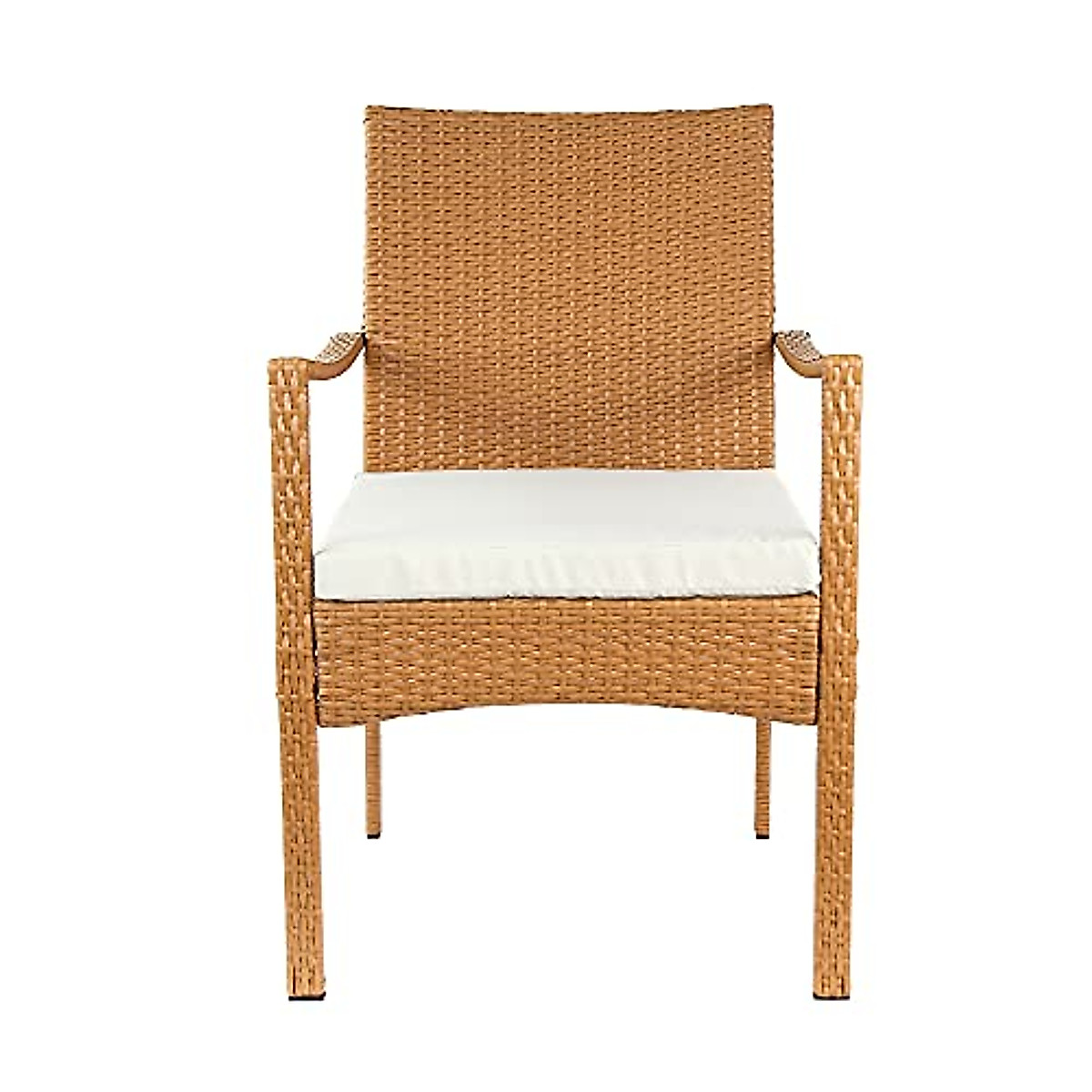 Amazon Brand - Ravenna Home Set of 2 Coastal Outdoor Patio Dining Chairs with Cushion, Weather-Resistant PE Rattan Wicker - Beige