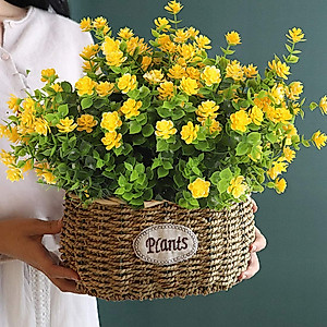 KUPOO Artificial Greenery Plants Fake Plastic Boxwood 6PCS Artificial Greenery Stems for Farmhouse Home Garden Wedding Indoor Outside Decor (Yellow)