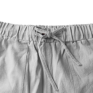 LVCBL Men's Linen Pants Elastic Waist Beach Pants with Elastic Waist Casual Trousers,Light Grey,2XL