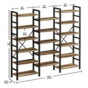 IRONCK Bookcases and Bookshelves Triple Wide 6 Tiers Industrial Bookshelf, Large Etagere Bookshelf Open Display Shelves with Metal Frame for Living Room Bedroom Home Office