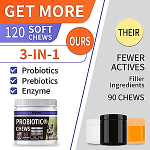 HEYISME Probiotics for Dogs, Improve Yeast Balance, Itchy Skin Itchy Ears, Gut Health, Allergies, Immunity, Dog Probiotics and Digestive Enzymes with Prebiotics - Reduce Diarrhea (Chicken, 120 Chews)