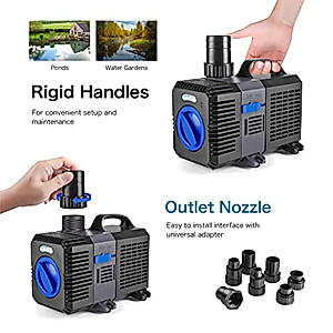 Flexzion Pond Pump Submersible (1400GPH) Adjustable Flow Inline Aquarium Fountain Waterfall Koi Fish Salt Fresh Water Filter with Set of Outlet Adapter