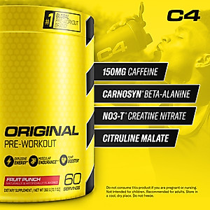 C4 Original Pre Workout Powder Fruit Punch - Vitamin C for Immune Support - Sugar Free Preworkout Energy for Men & Women - 150mg Caffeine + Beta Alanine + Creatine - 60 Servings