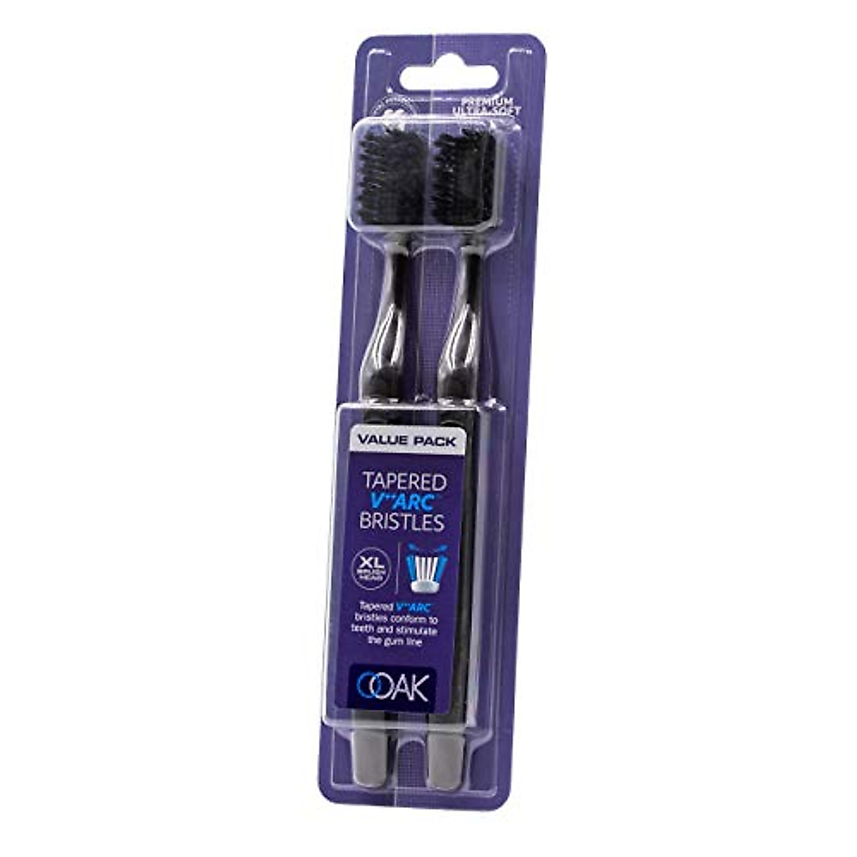 Ooak Toothbrush, Tapered V++Arc Bristles, XL Brush Head 2 Pack Black