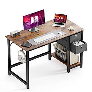 Computer Desk with Drawer Home Office Desks 48 Inch Writing Desk Work Desk PC Table Study Desk with 2 Tiers Drawers Storage Shelf Headphone Hook, Modern Simple Style Laptop Desk for Bedroom, Gaming