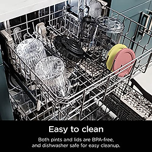 Ninja XSKPNTLTD2 CREAMi Deluxe Pints and Lids 2 Pack, Compatible with NC500 Series Ninja Creami Deluxe ice Cream Makers, BPA-Free & Dishwasher Safe, Coral & Yellow Lids