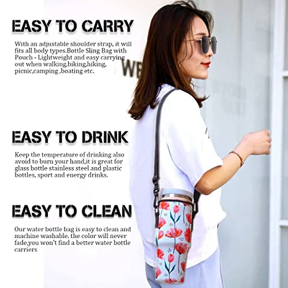 2Pack Reusable Neoprene Insulated Sleeves Cup Cover for Stanley 40oz Tumbler Cup,Water Bottle Sleeves, 40 oz Tumbler with Handle Stanley Cup Accessories for Outdooor Walking (pink flower+Milk)