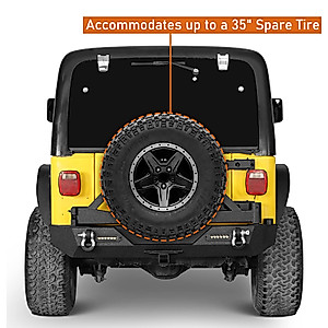Hooke Road Wrangler Rear Bumper w/Tire Carrier & 2" Hitch Receiver Off-Road Back Bumper for Jeep Wrangler TJ/YJ 1987-2006 (Solid Steel)
