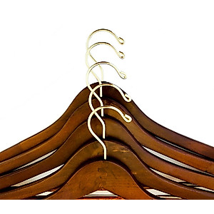 Quality Hangers Wooden Hangers Beautiful Sturdy Suit Curved Hangers Great for Travelers Heavy Duty Coat Hanger with Locking Bar Gold Hooks (5 Pack)