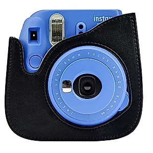 Blummy PU Leather Camera Case Compatible with Fujifilm Instax Mini 11/ Mini 9/ Mini 8 Instant Camera with Adjustable Strap and Pocket (Black)